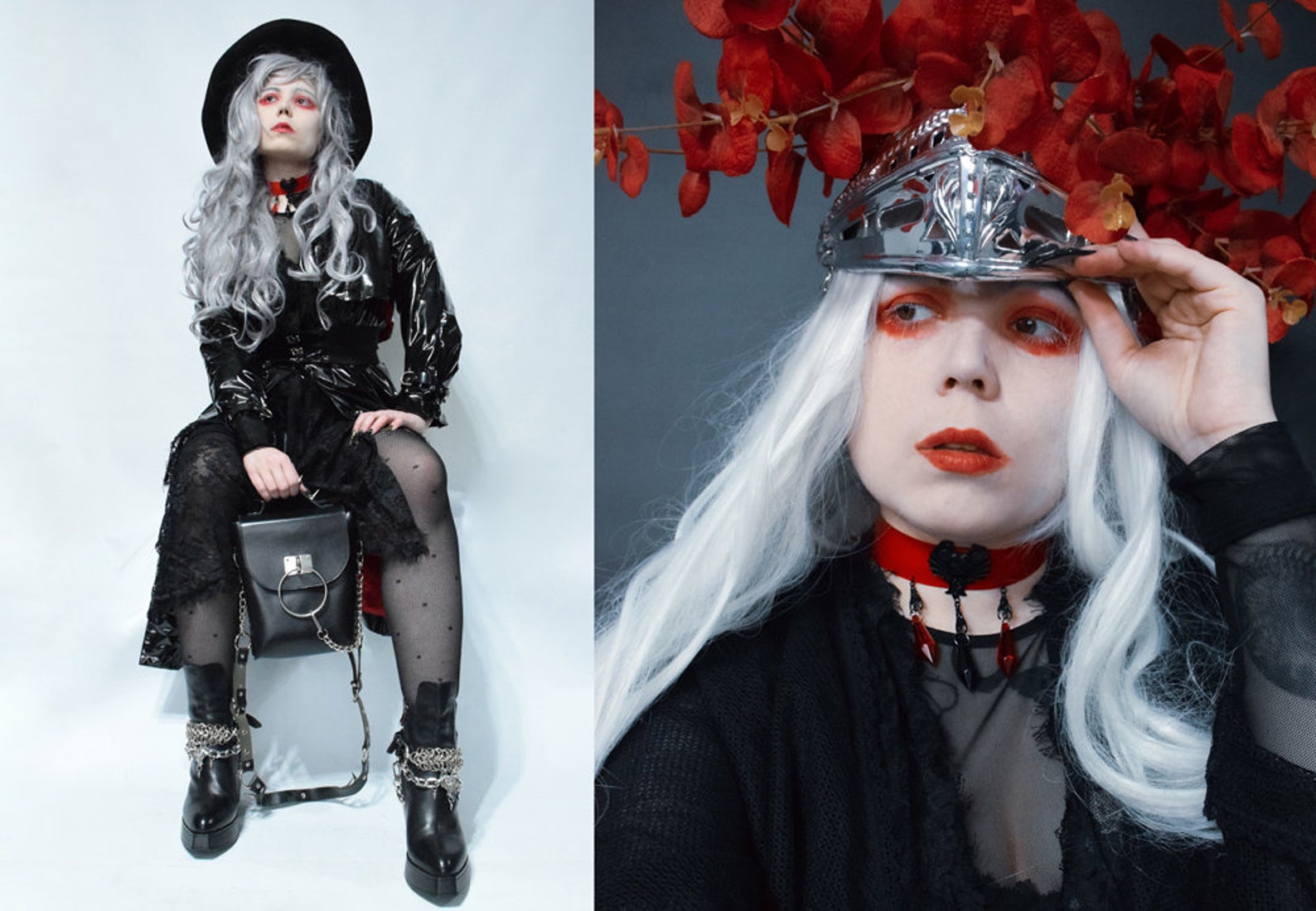 GARGOYLE CHOKER: Black or Red Pvc Choker With Crystals and Small Metal ...