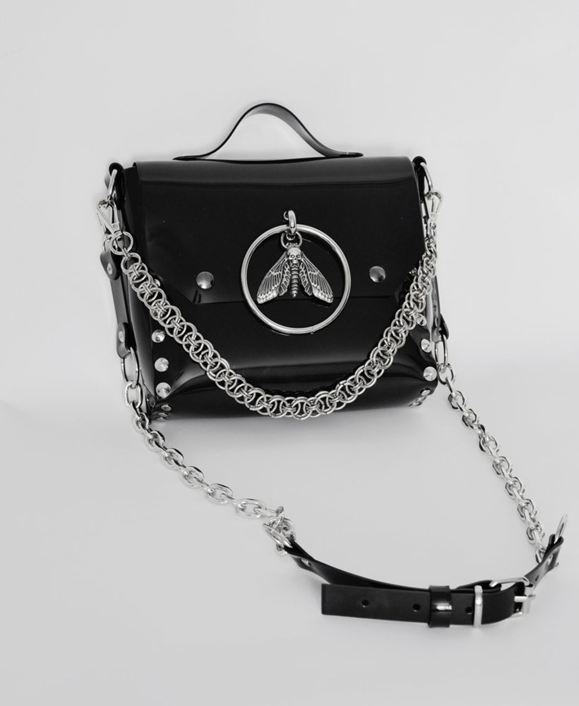 SALEM MOTH BAG: Pvc Vinyl Bag With Chain/leather Handle and Metal Moth ...