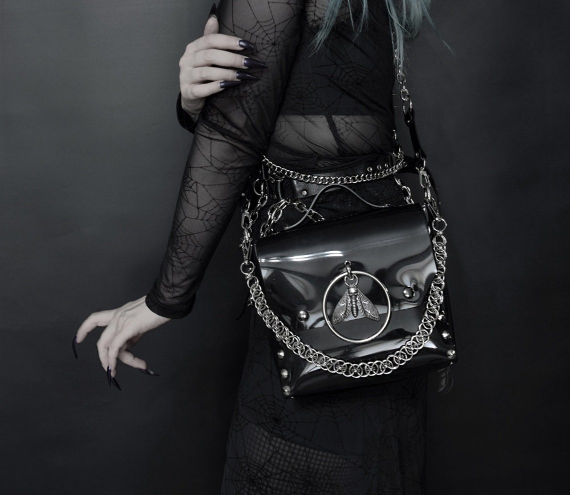 SALEM MOTH BAG: Pvc Vinyl Bag With Chain/leather Handle and Metal Moth ...