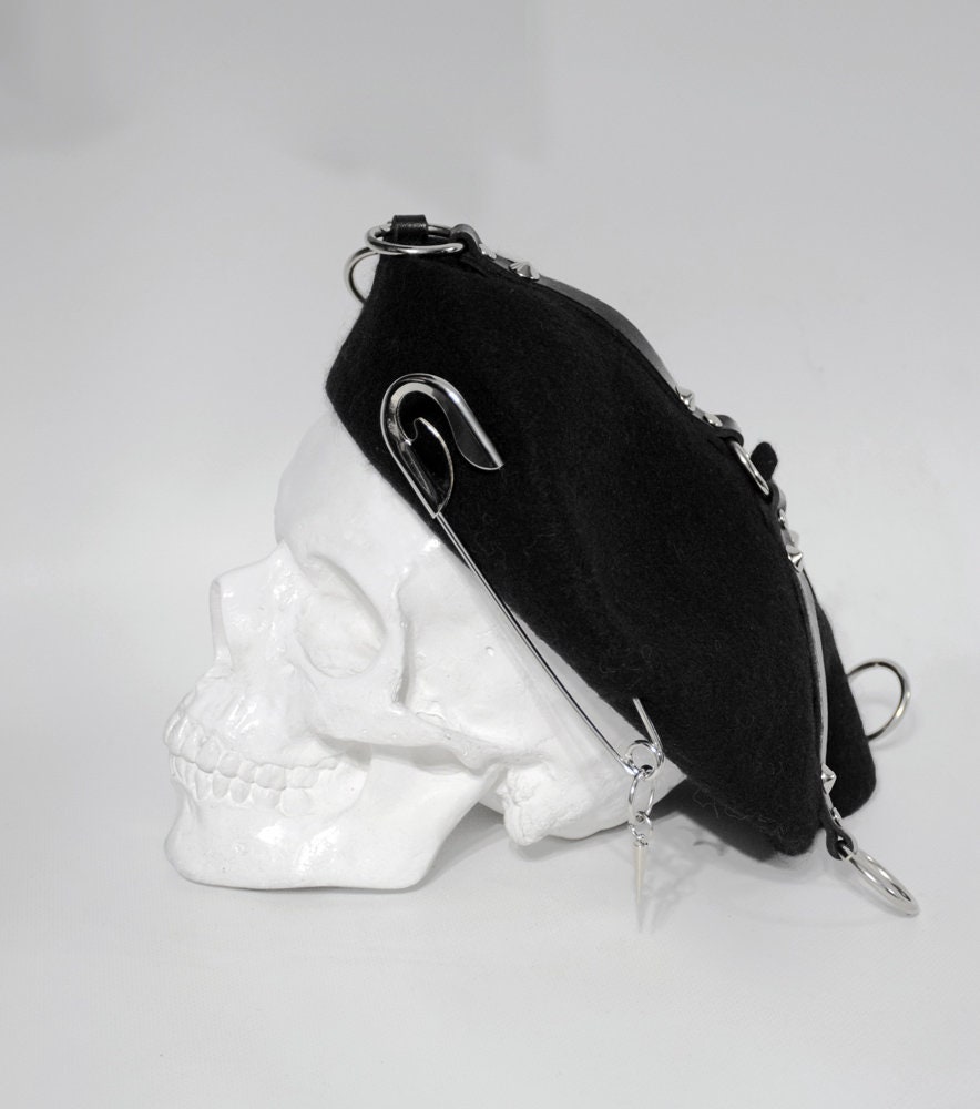 HUGE PIN BERET: Woolen French Beret Decorated With Huge Metal Pin and ...