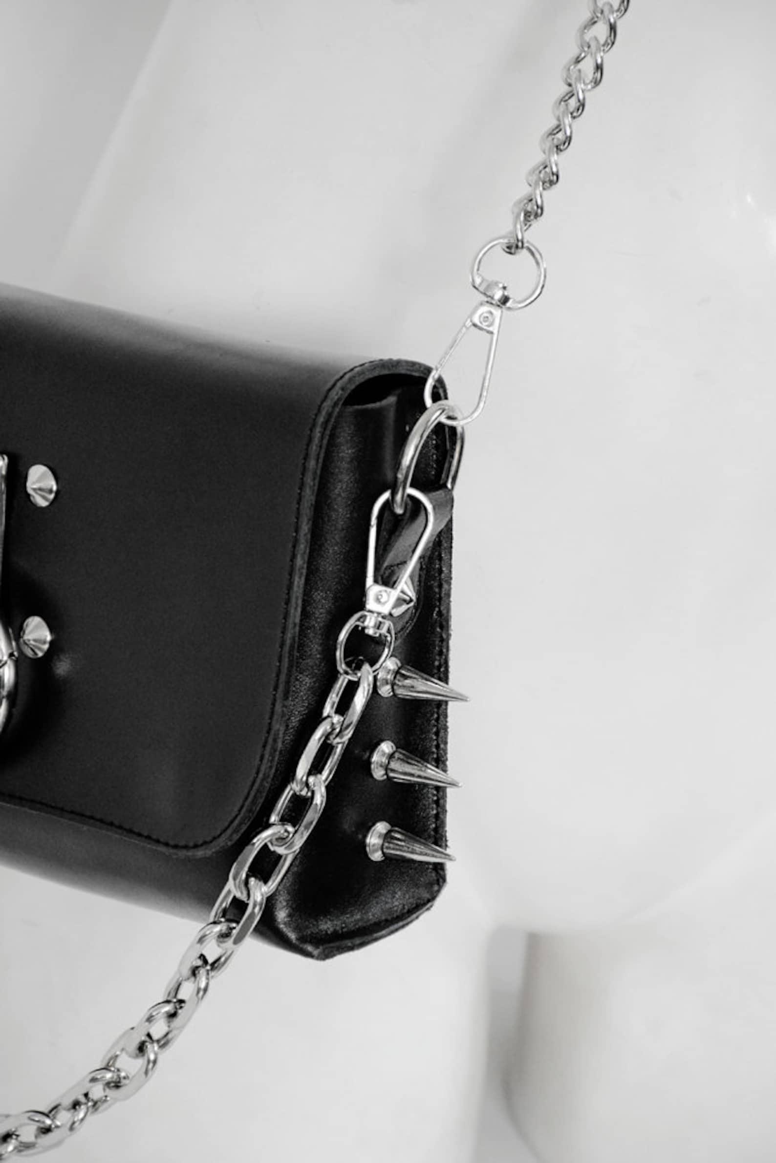 KAJAN SPIKED BAG: Leather Purse With Spikes, Chain Handle and Belt ...