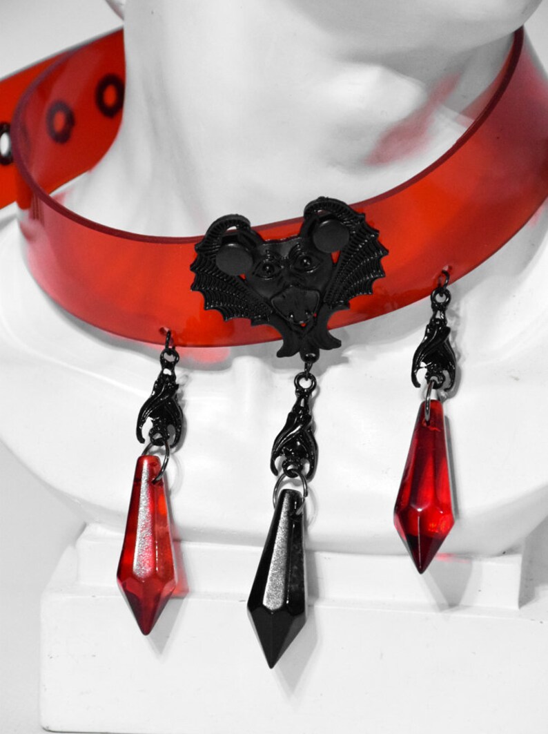 GARGOYLE CHOKER: Black or Red Pvc Choker With Crystals and Small Metal ...