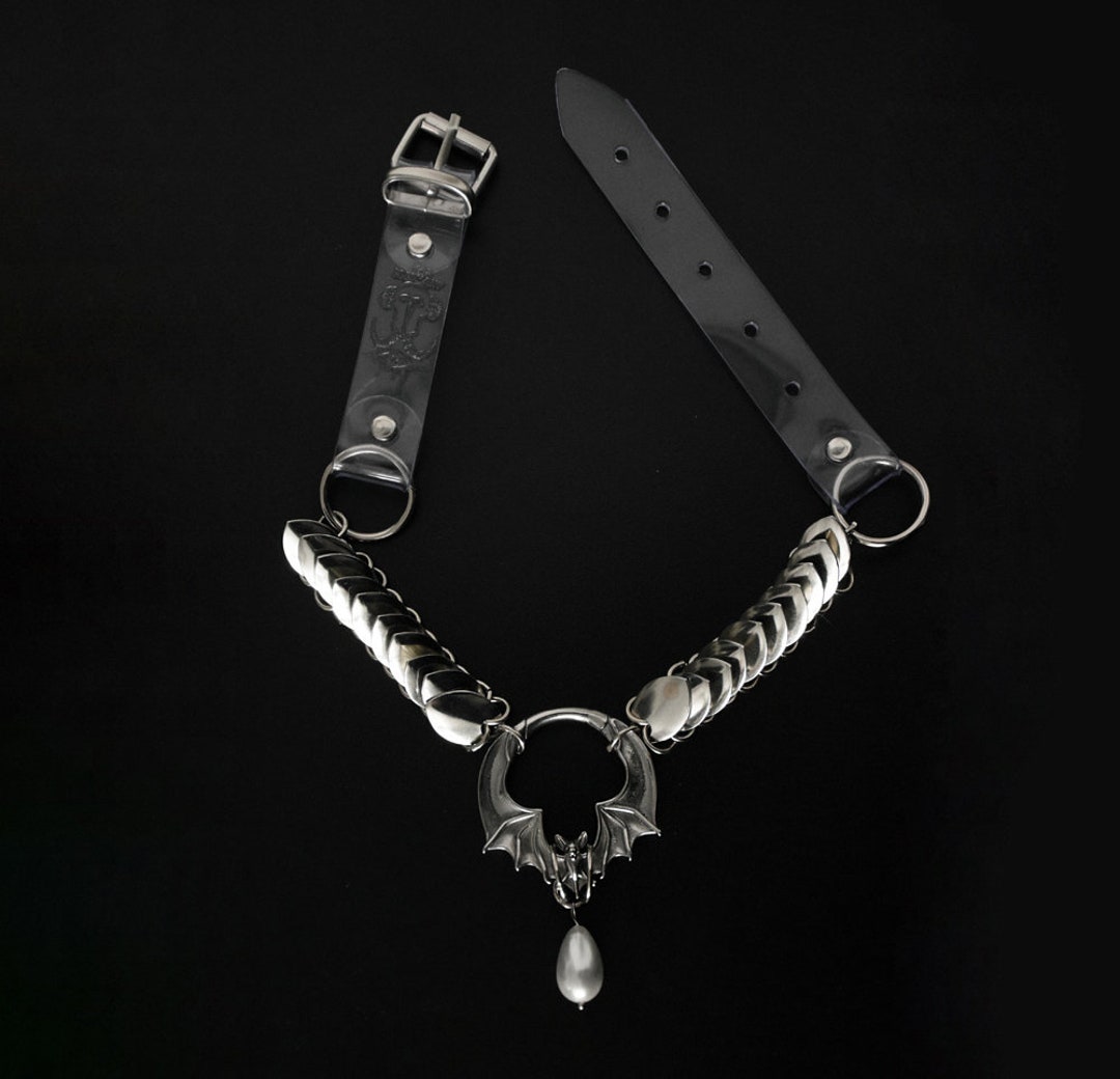 Scale Mail Choker: Bat Pendant Collar, PVC Strap - Etsy