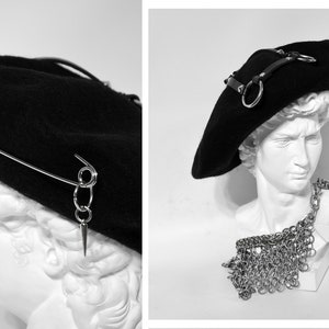 HUGE PIN BERET: Woolen French Beret Decorated With Huge Metal Pin and ...