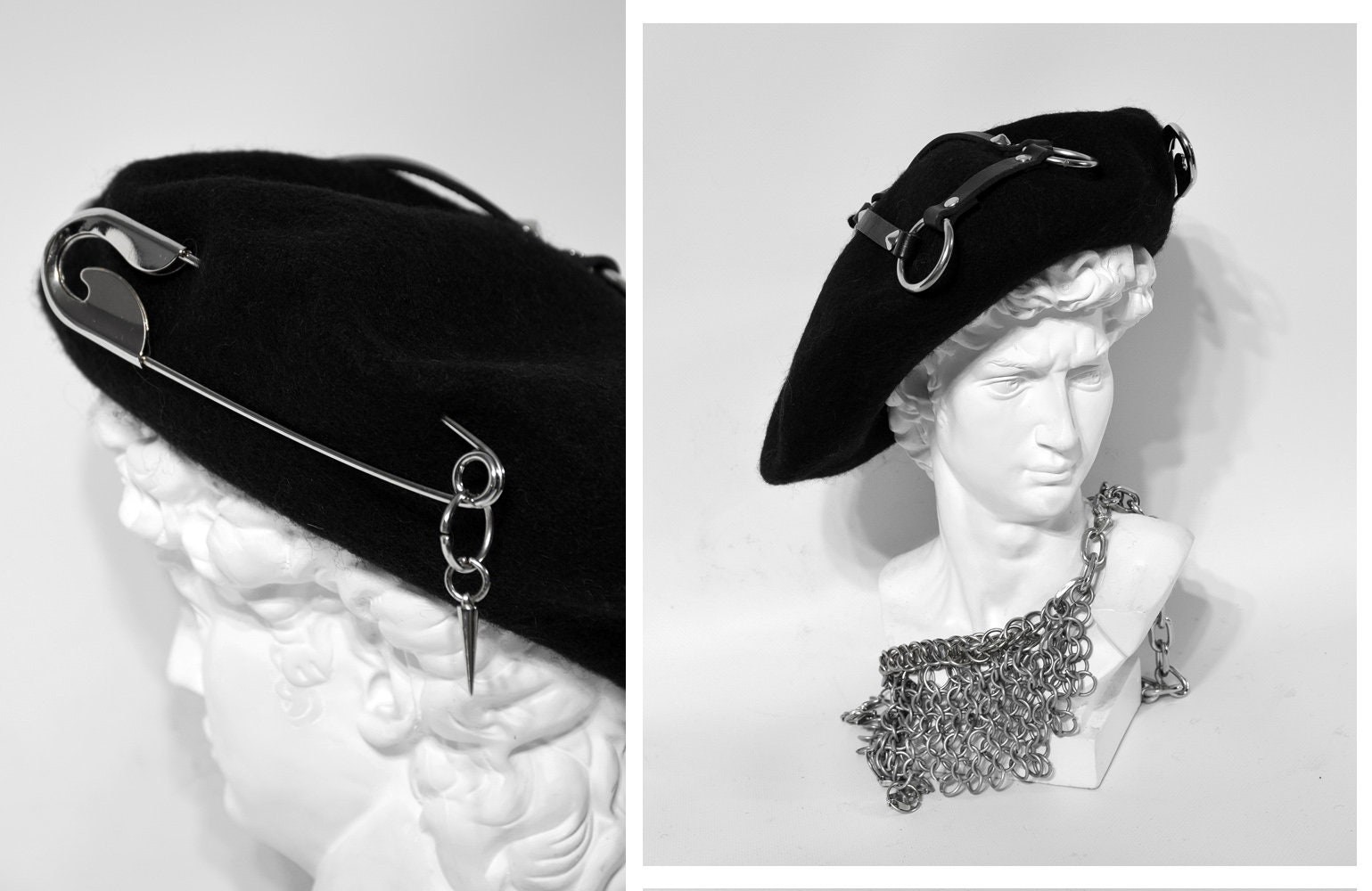 HUGE PIN BERET: Woolen French Beret Decorated With Huge Metal Pin and ...