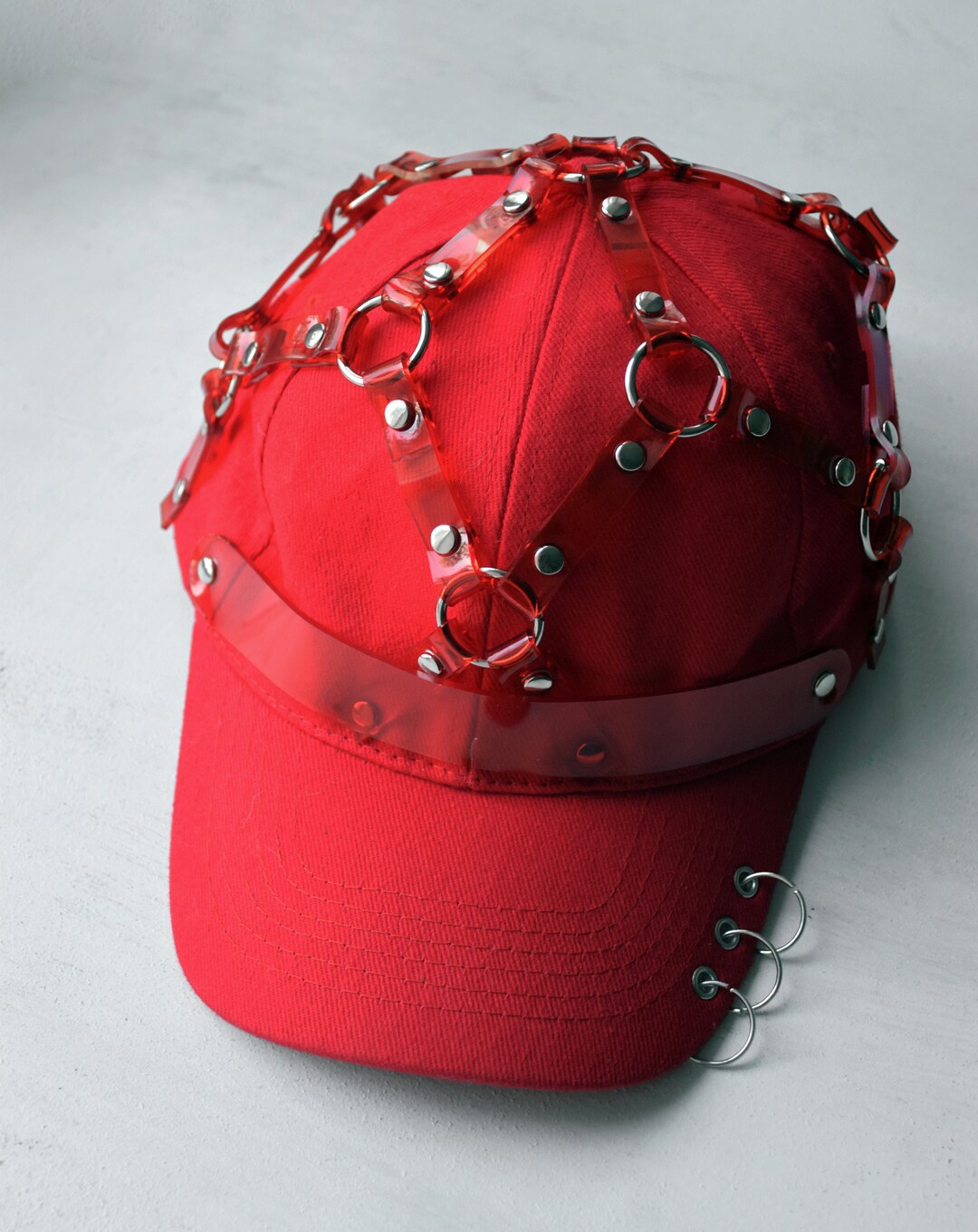 RAVE HARNESS CAP: Red Cap With Pvc Head Harness - Etsy