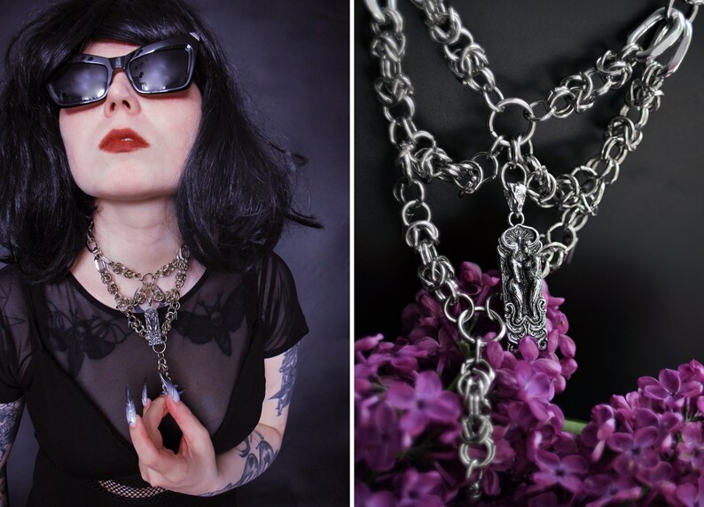 GEMINOS CHAINMAIL CHOKER: Chainmail Necklace With Metal Pendant, Spike ...