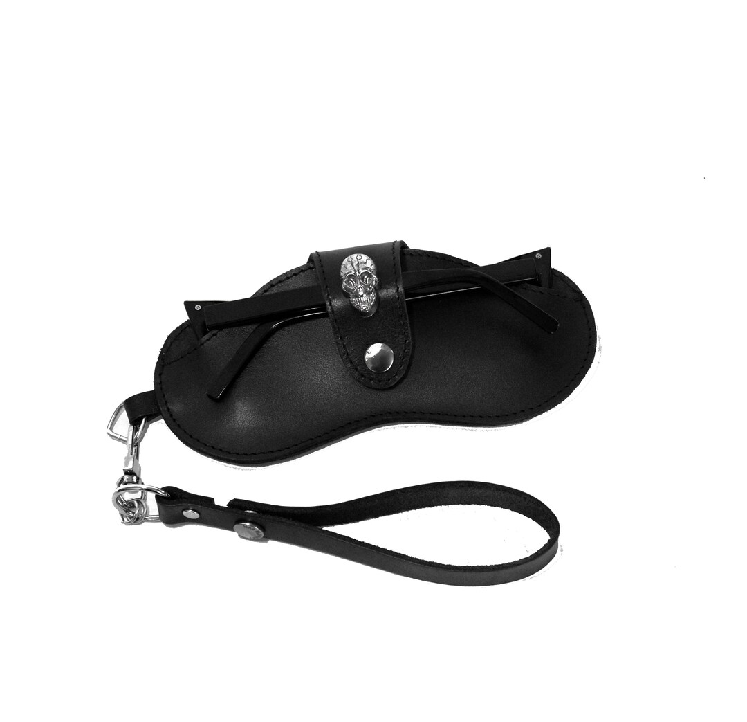 SKULL SUNGLASSES CASE: Leather Glasses Case With Wristlet Strap and ...