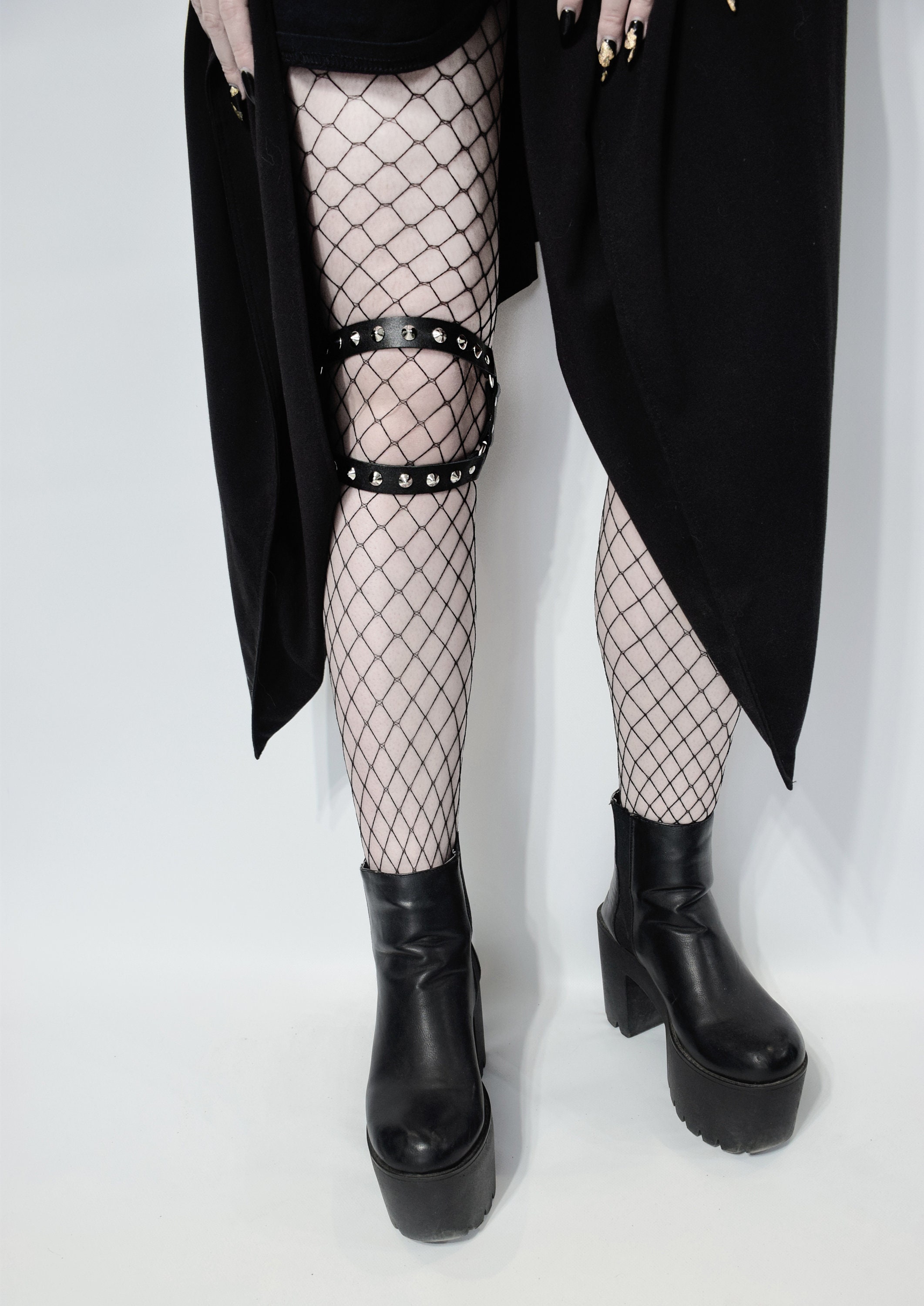 SPIKED KNEE HARNESS: Leather Leg Harness With Spikes - Etsy