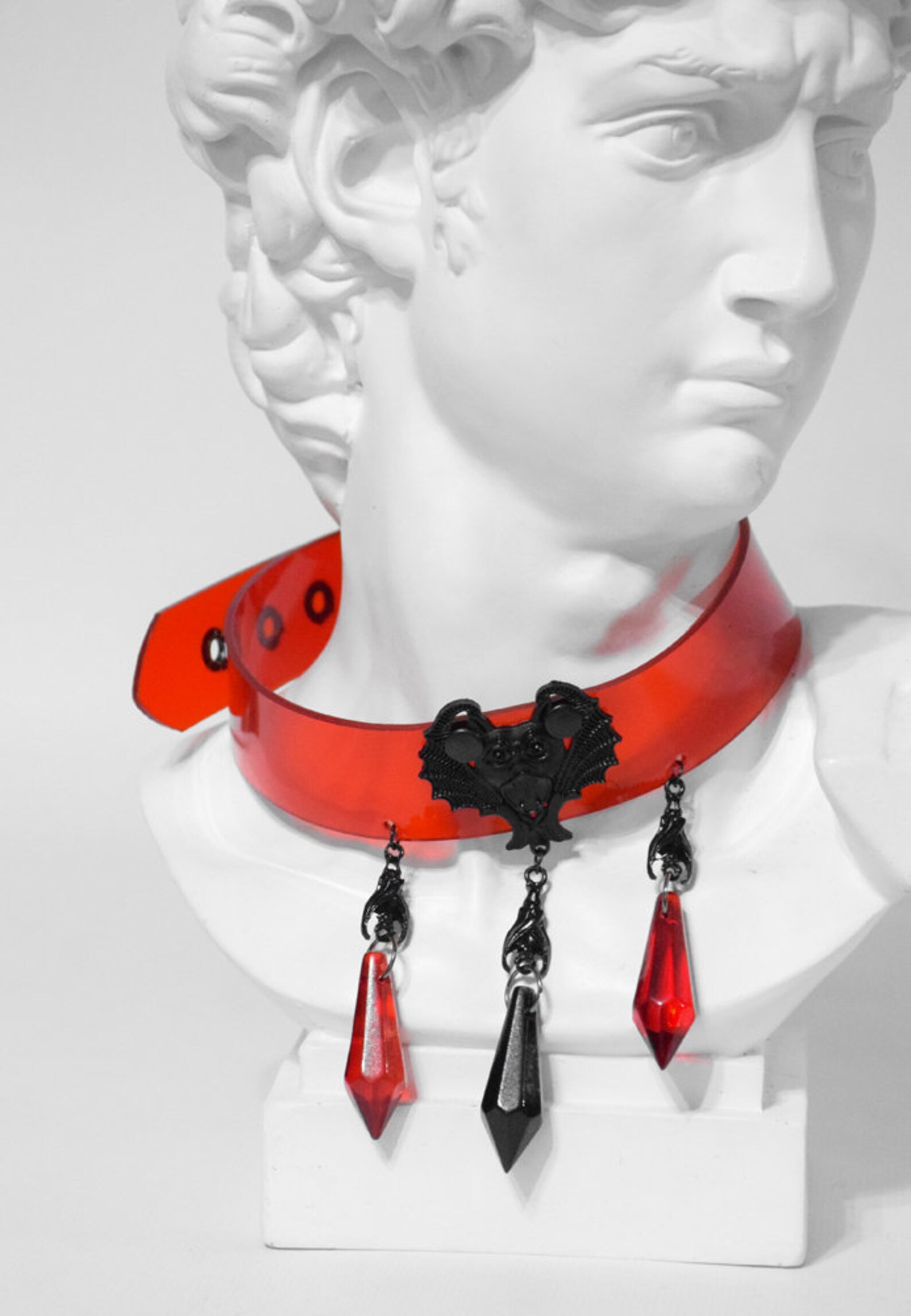 GARGOYLE CHOKER: Black or Red Pvc Choker With Crystals and Small Metal ...