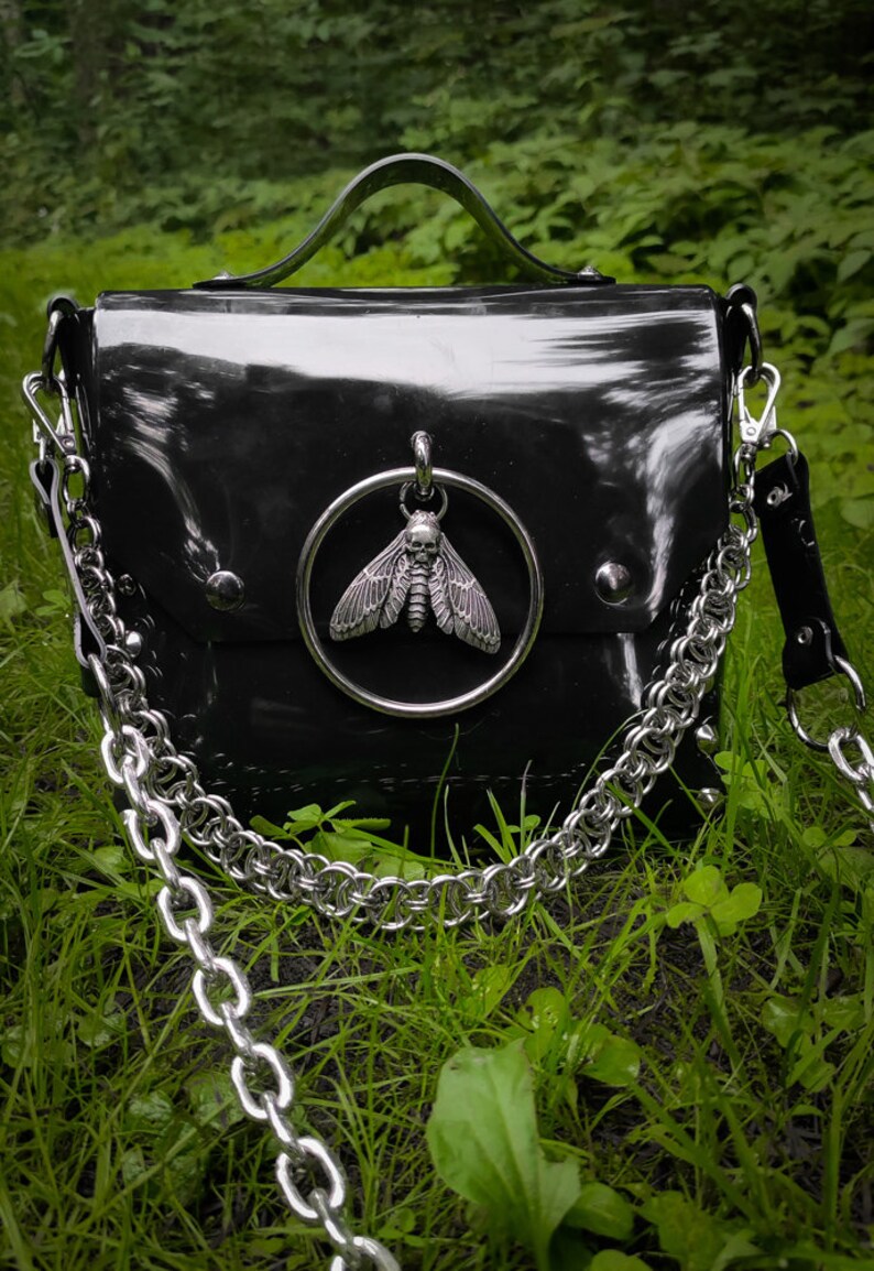 SALEM MOTH BAG: Pvc Vinyl Bag With Chain/leather Handle and Metal Moth Pendant - Etsy