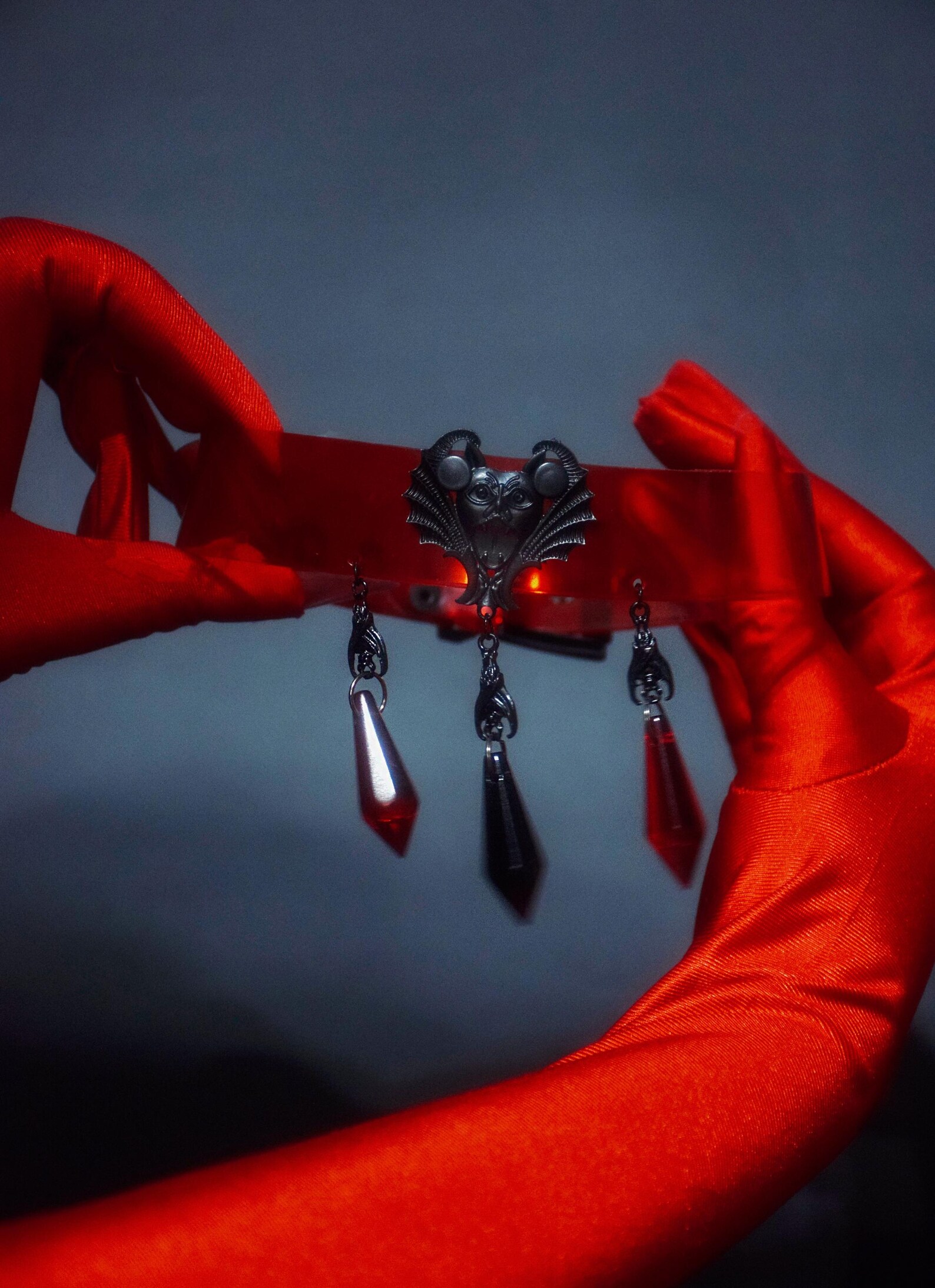 GARGOYLE CHOKER: Black or Red Pvc Choker With Crystals and Small Metal ...