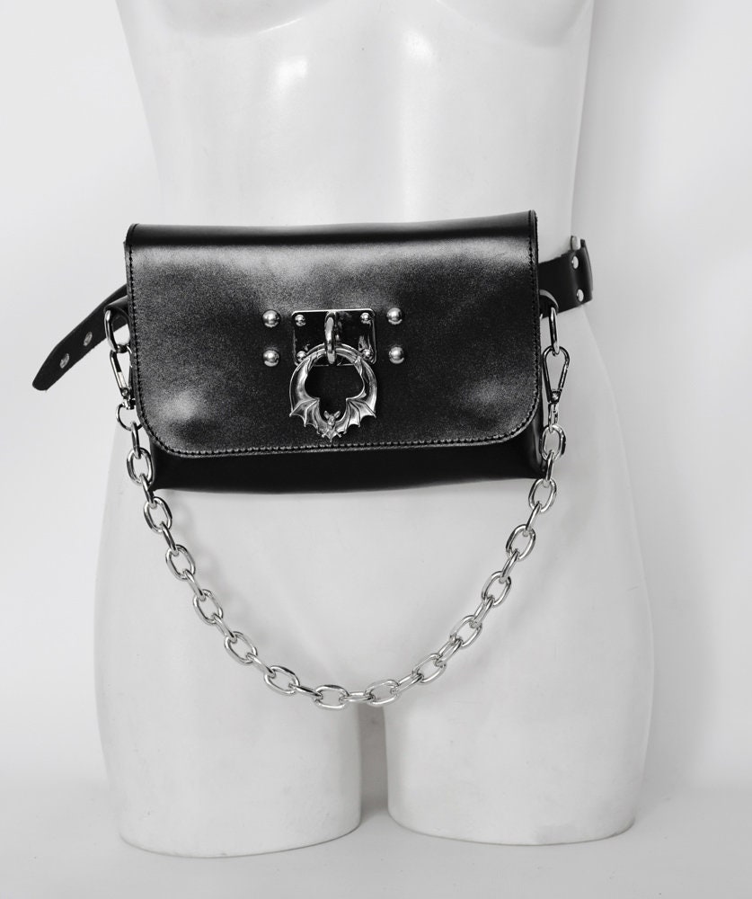 KAJAN LEATHER BAG: Gothoc Purse With Bat Pendant, Chain Handle and Belt ...