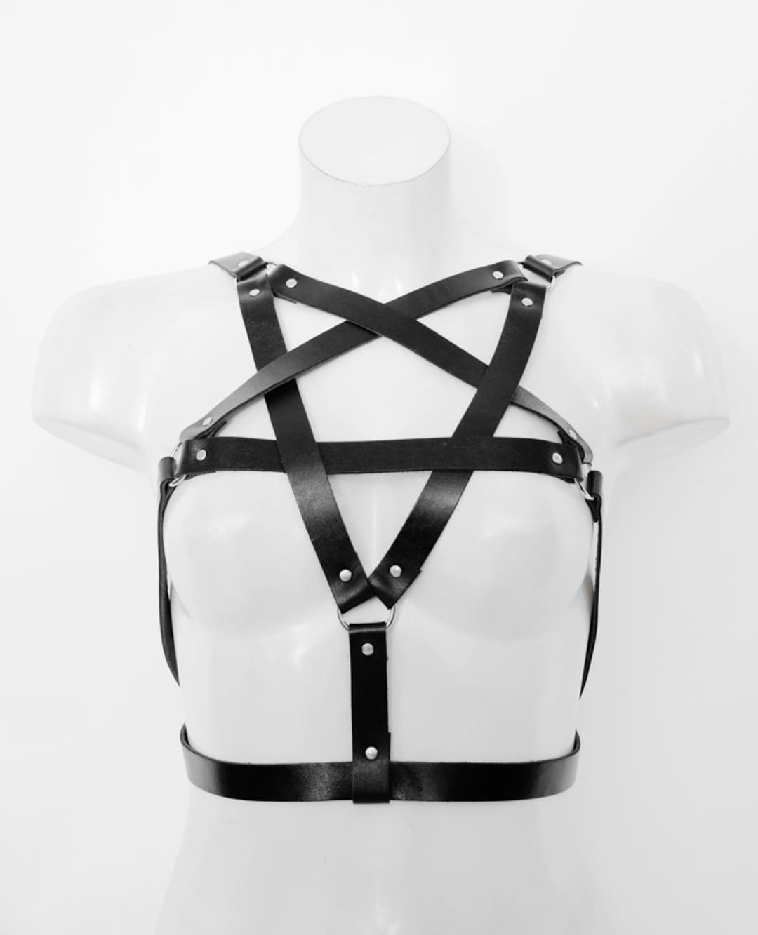 LEATHER PENTAGRAM HARNESS: Overbust Chest Harness With Pentagram Star ...