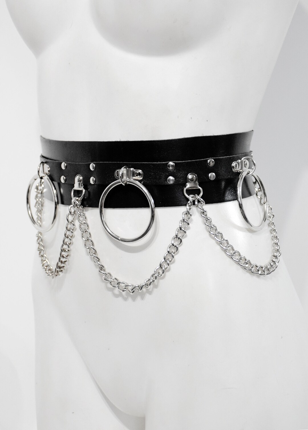 PHOEBUS CHAIN BELT: Double Leather Belt With Chains and Big O-rings - Etsy