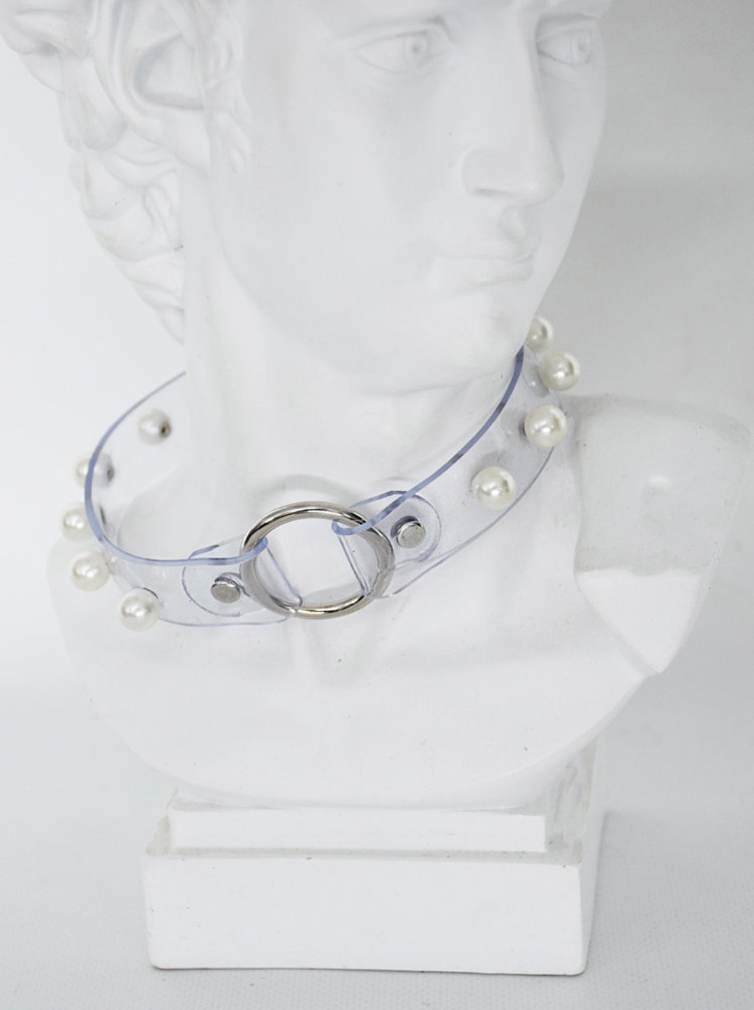PEARL O-RING CHOKER: Unisex Pvc Collar With Faux Pearls and Snap ...