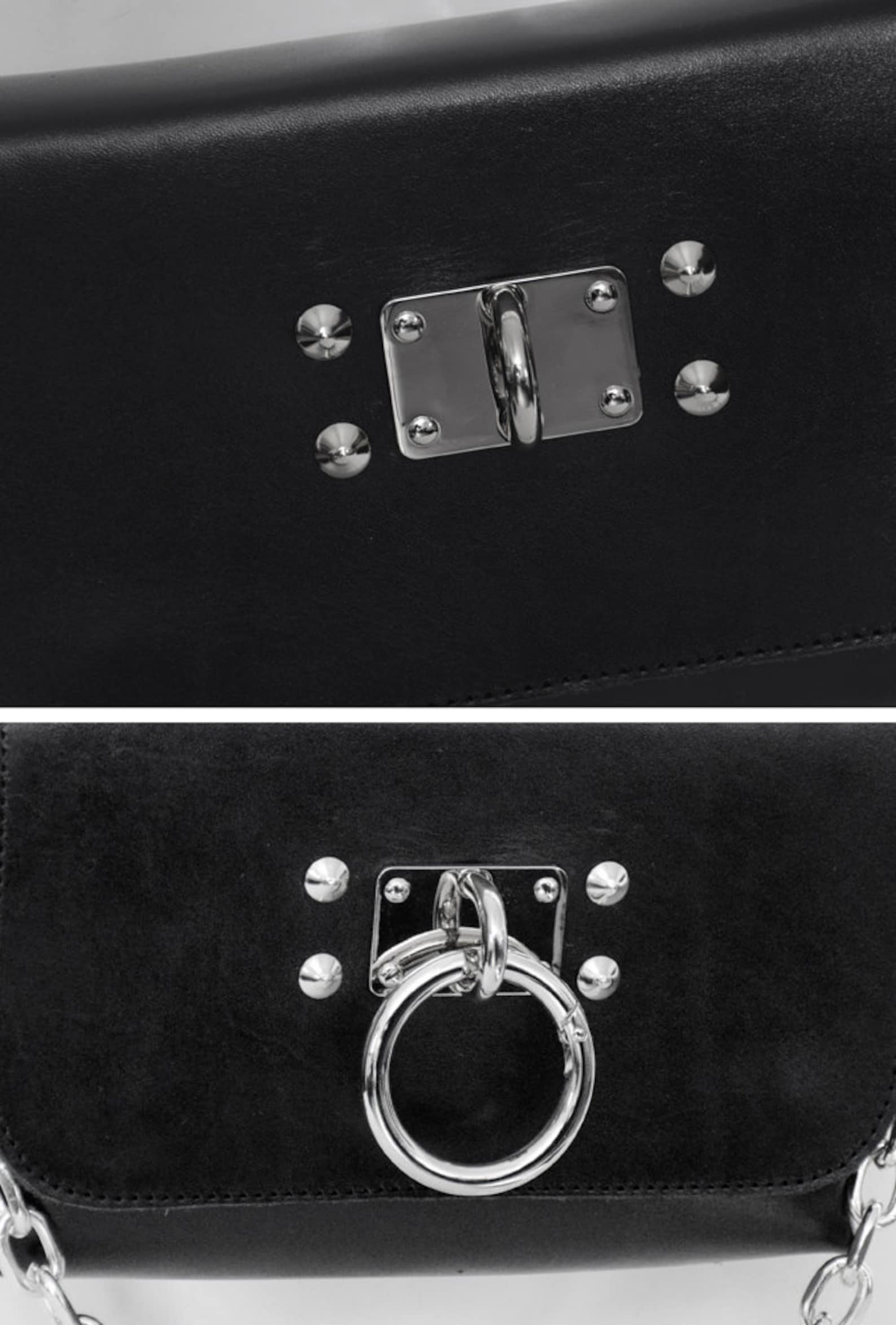 KAJAN SPIKED BAG: Leather Purse With Spikes, Chain Handle and Belt ...