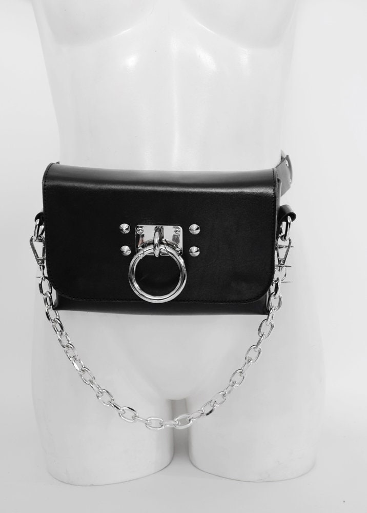 KAJAN SPIKED BAG: Leather Purse With Spikes, Chain Handle and Belt ...