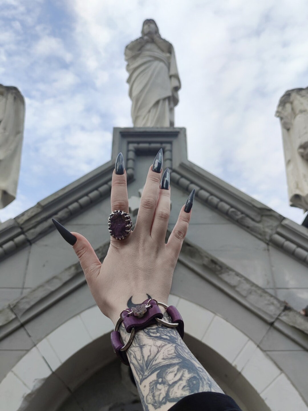 LENORE Cuff: Purple Leather Cuff With O-ring and Buttons, Bracelet ...