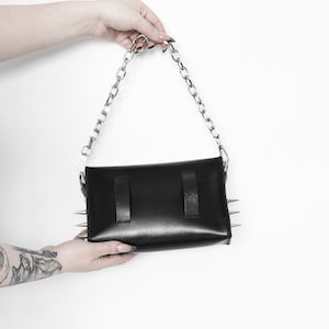 KAJAN SPIKED BAG: Leather Purse With Spikes, Chain Handle and Belt ...
