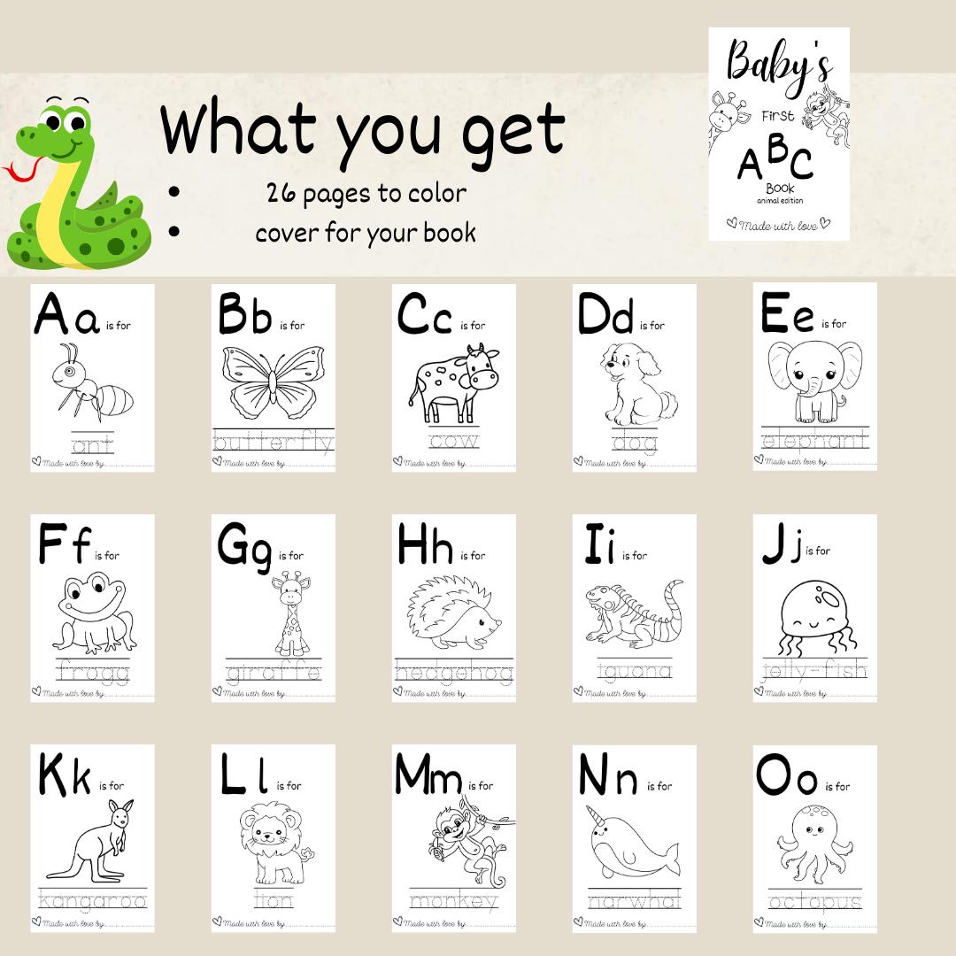 Animal Theme ABC Coloring Book, Printable ABC, Kids Activity ...