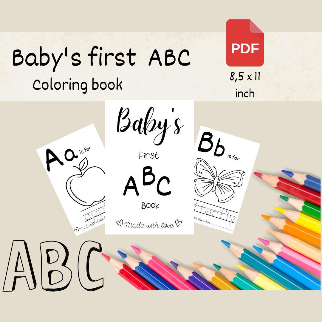 Baby's First ABC Coloring Book, PDF Coloring Pages, Baby Shower ...