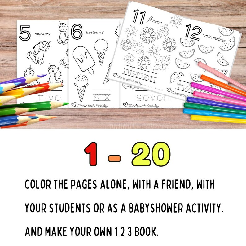 123 Coloring Book, First Coloring Book, Baby Shower Activity, Printable ...