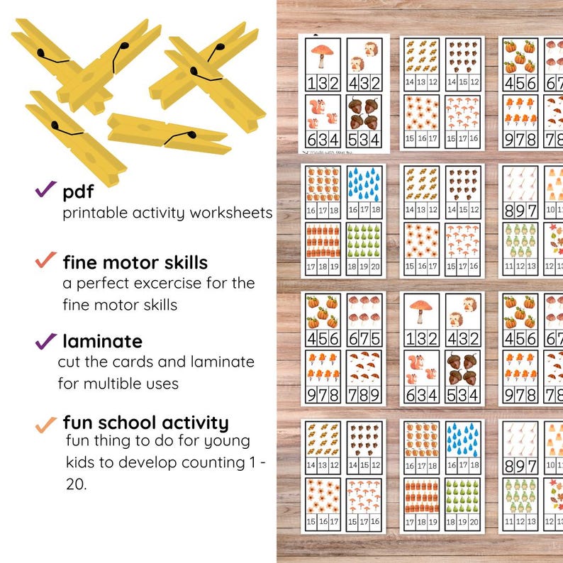 Autumn Counting Cards, Numbers 1-20, Homeschool Activities, Printable ...