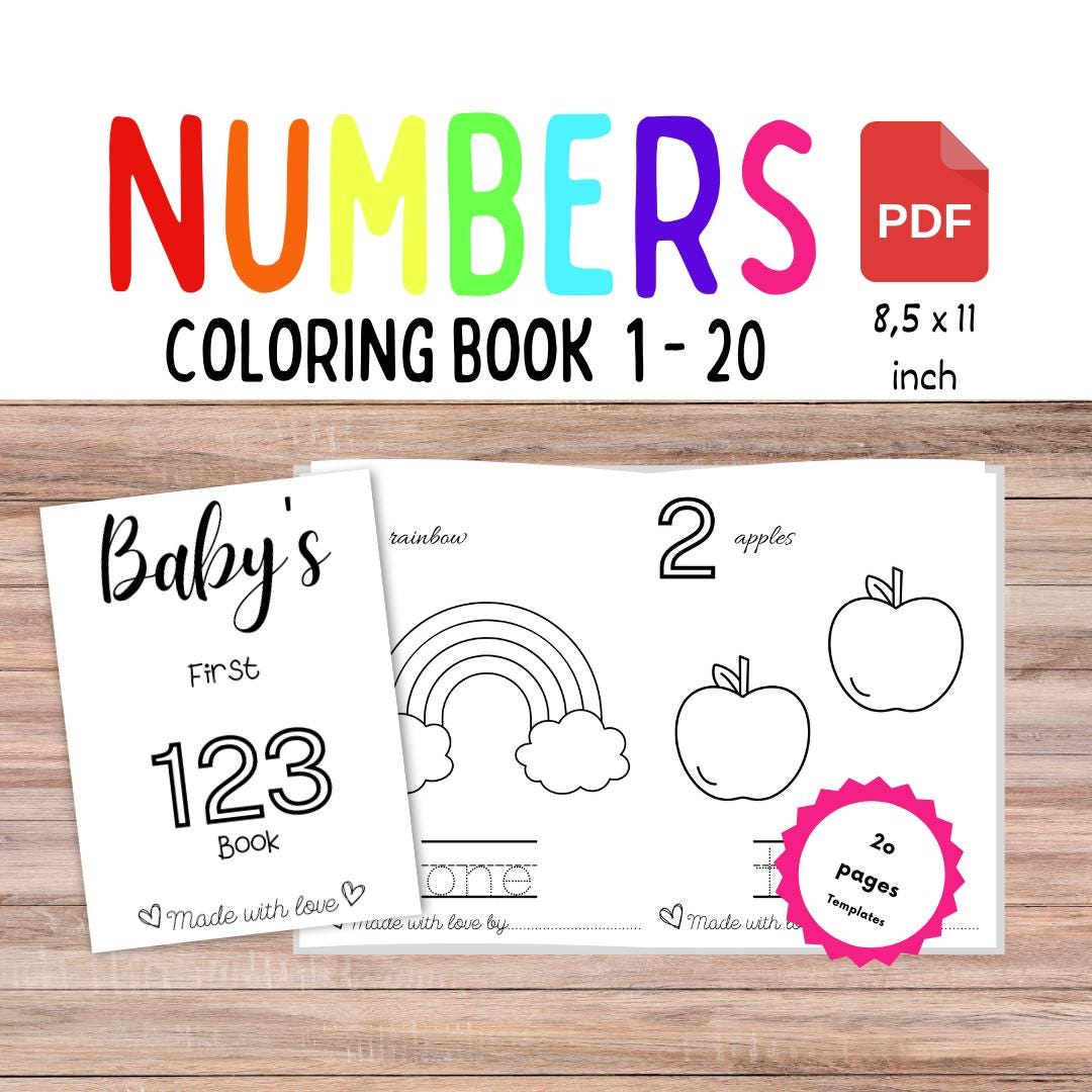 123 Coloring Book, First Coloring Book, Baby Shower Activity, Printable ...