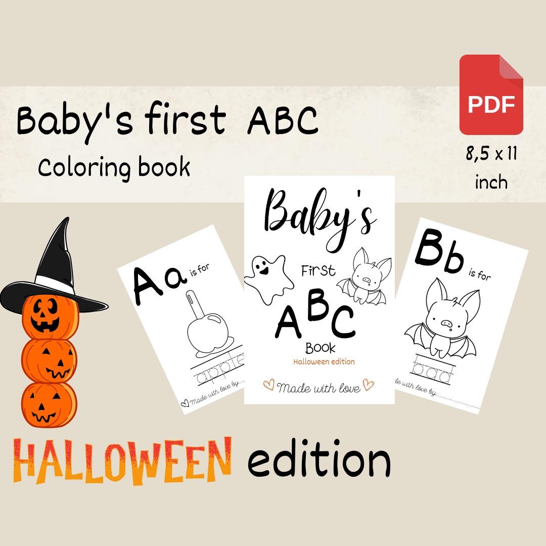 Baby's First ABC Coloring Book Printable, Halloween Theme, Baby Shower ...