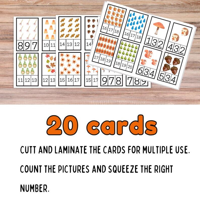 Autumn Counting Cards, Numbers 1-20, Homeschool Activities, Printable ...