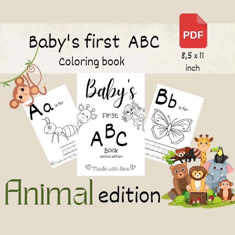Animal Theme ABC Coloring Book, Printable ABC, Kids Activity ...