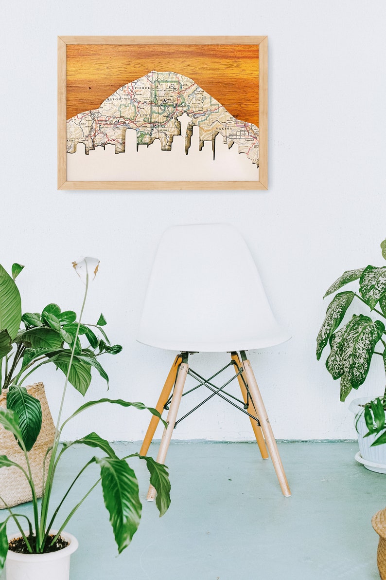 Seattle Skyline and Mount Rainier Collage Map Wall Art | Etsy