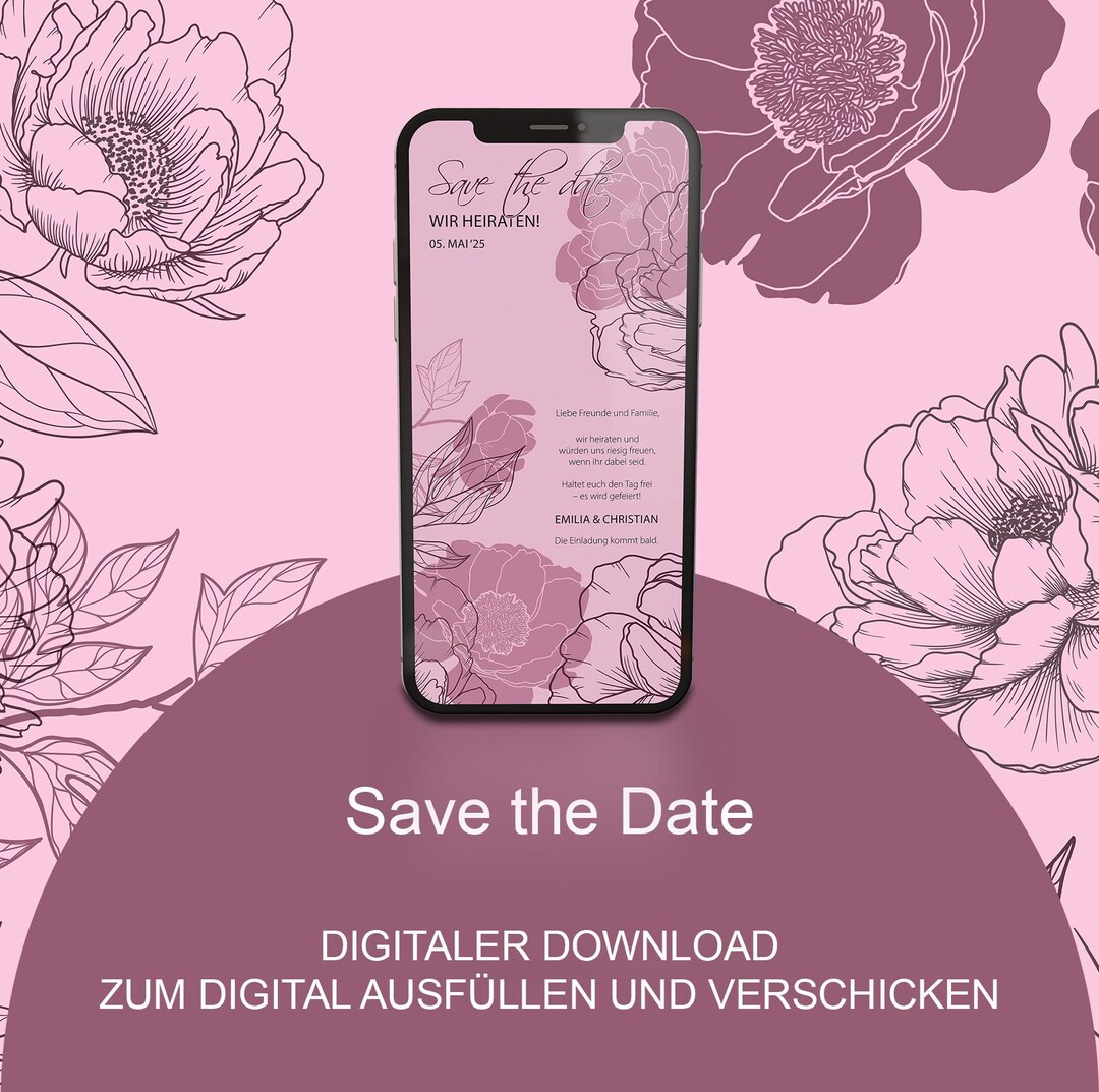 SAVE THE DATE - Flowers, Pink, Fill Out and Send Digitally, Whatsapp ...