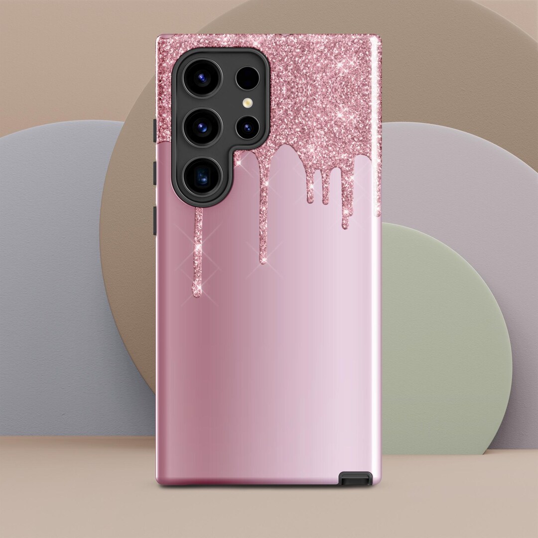 Rose Gold Glitter Drip Print Tough Case Sparkly Protective Phone Cover ...
