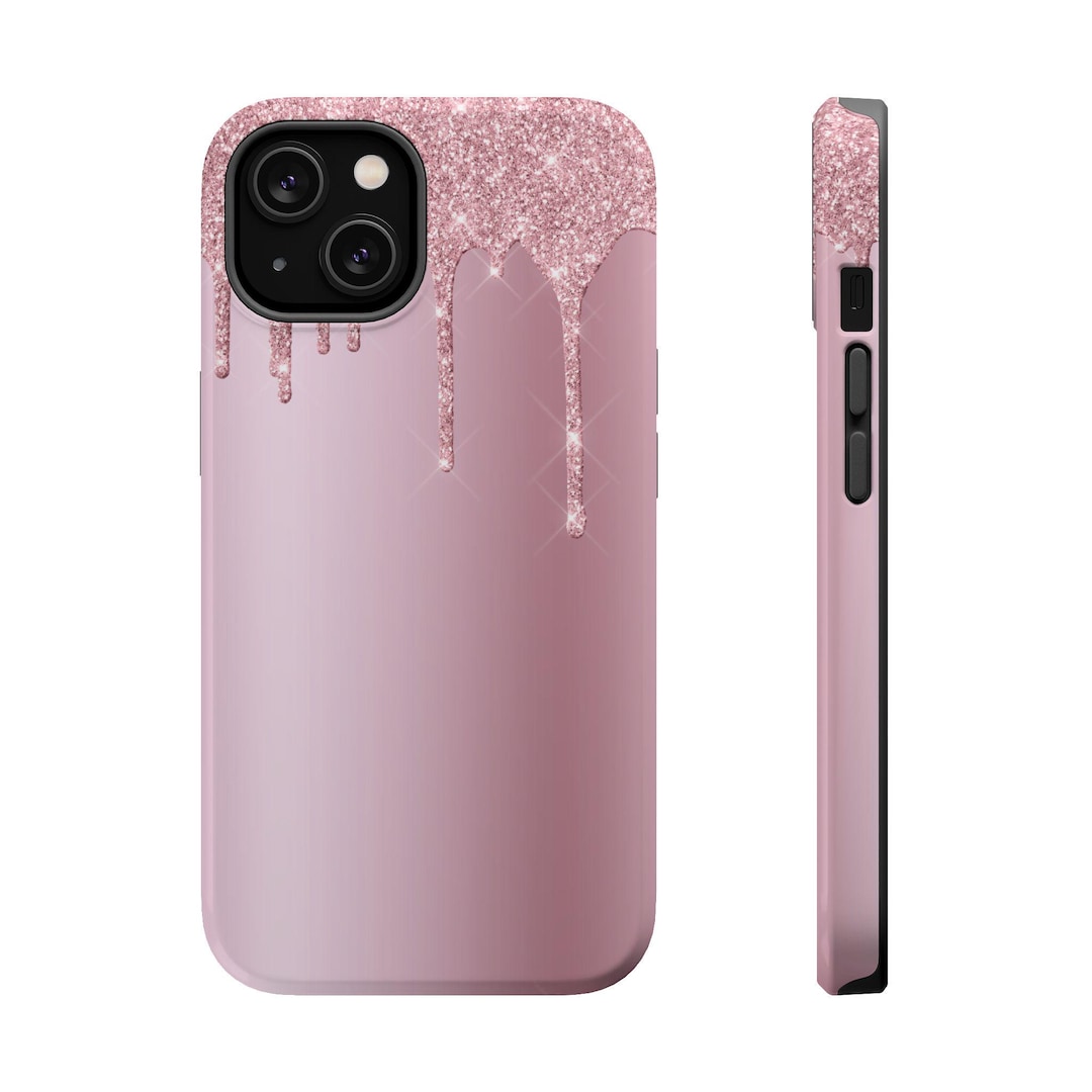 Rose Gold Glitter Drip Print Magnetic Tough iPhone Case Glam Sparkly ...