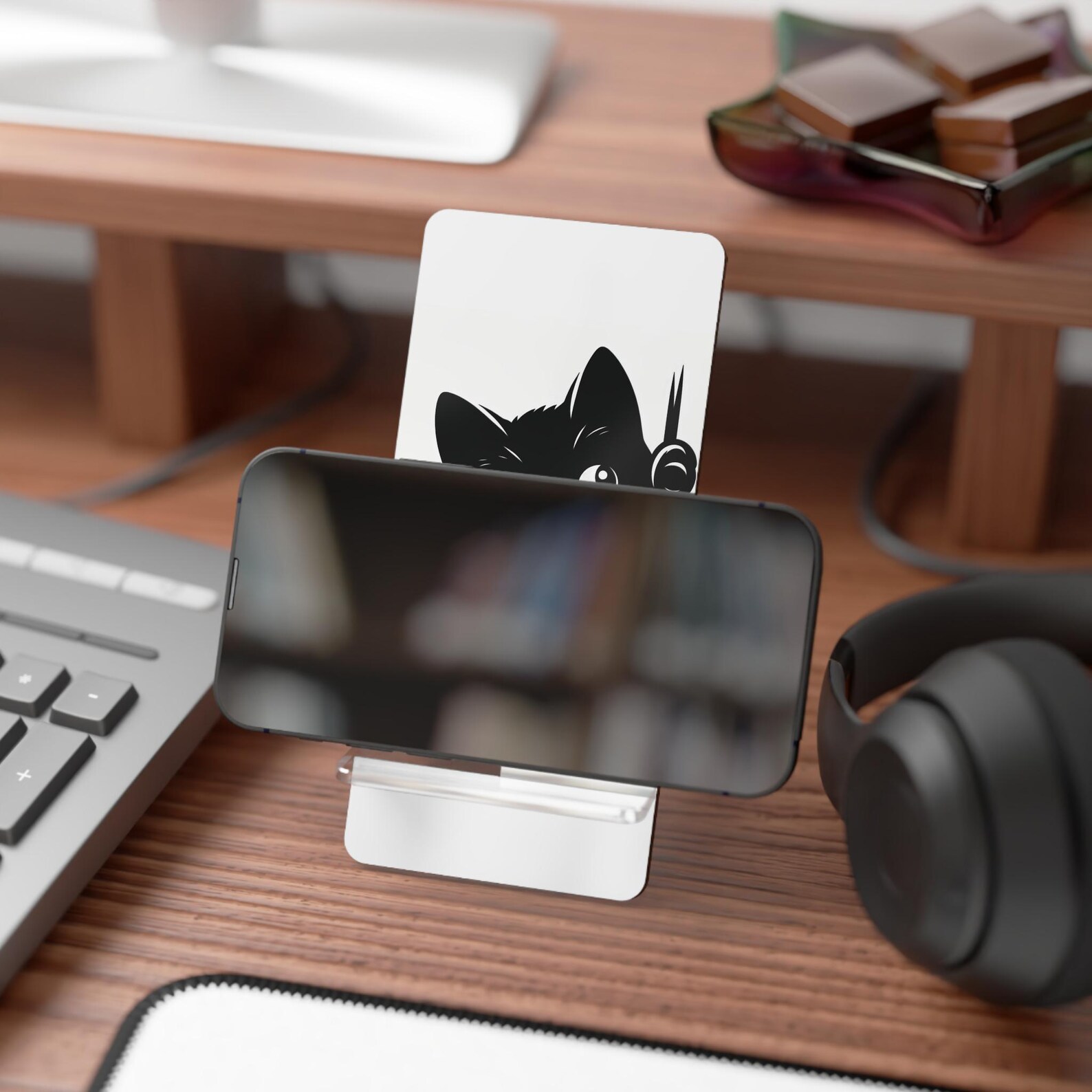 Peeking Black Cat Smartphone Stand Cute Cat Phone Holder, Desk Decor - Etsy