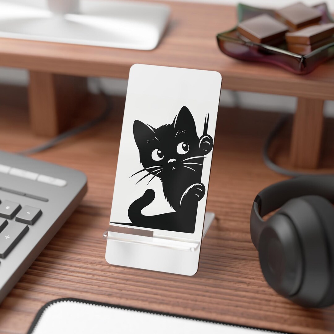 Peeking Black Cat Smartphone Stand Cute Cat Phone Holder, Desk Decor - Etsy
