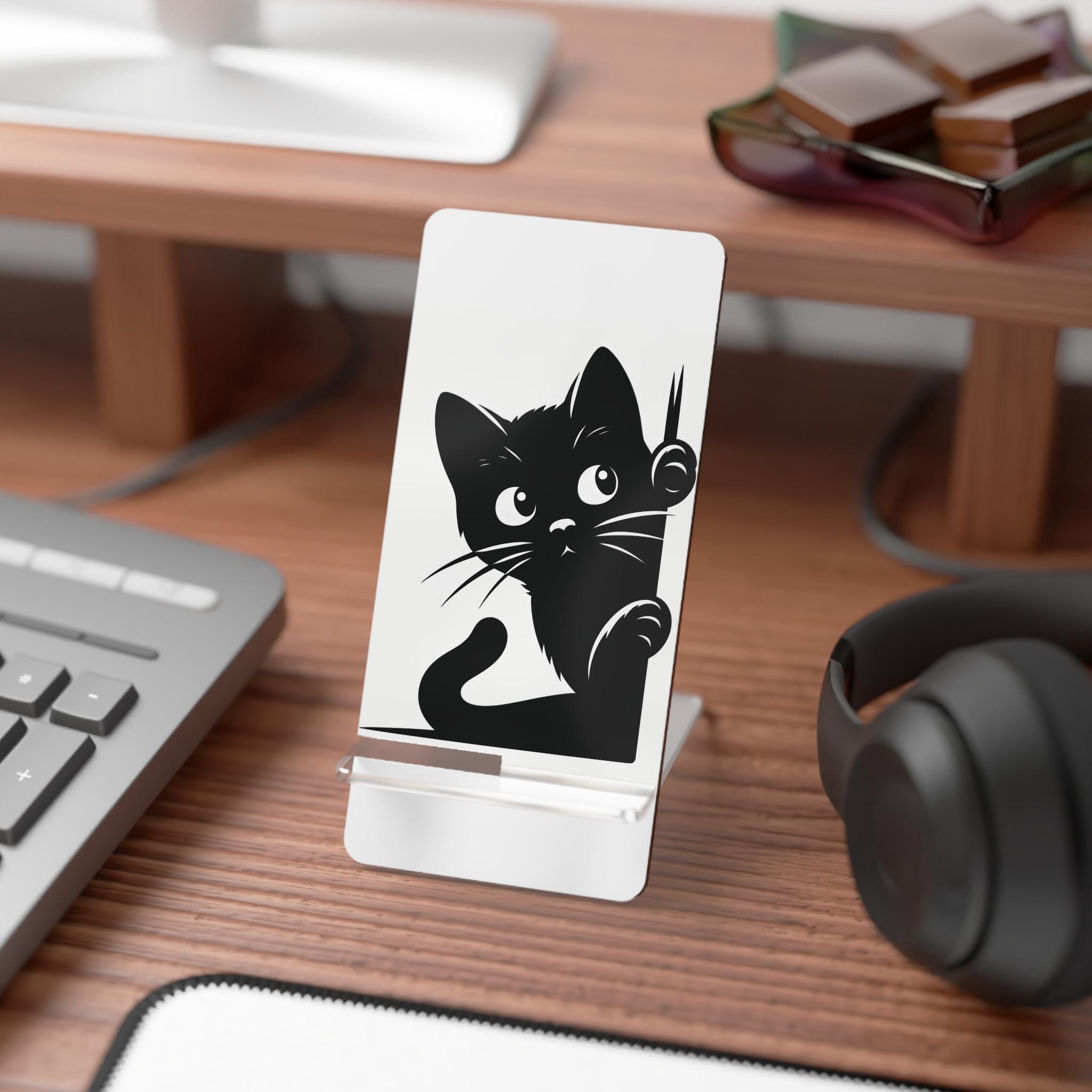 Peeking Black Cat Smartphone Stand Cute Cat Phone Holder, Desk Decor - Etsy