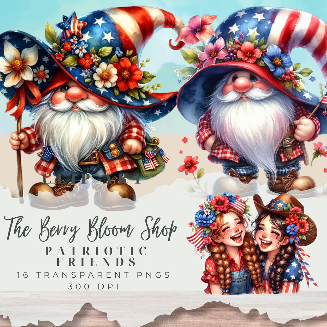 Independence Day Gnomes - Patriotic Clip Art Collection, 16 Premium 300 ...