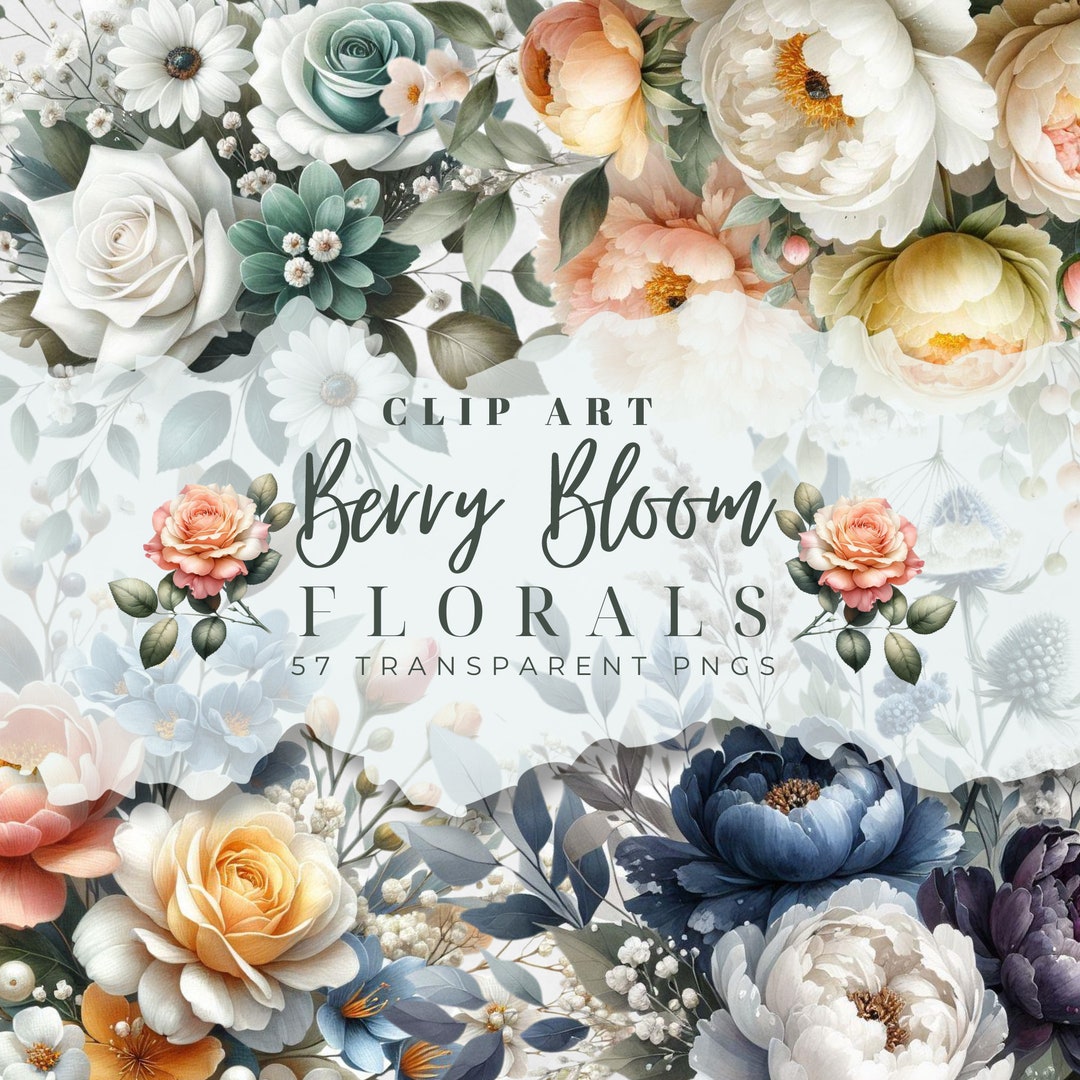 Exquisite Berry Bloom Florals - Premium 300 DPI Clip Art Collection ...