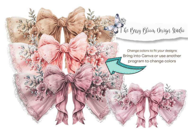 Enchanting Petals & Bows Clip Art Collection in Soft Pink Tones Floral ...