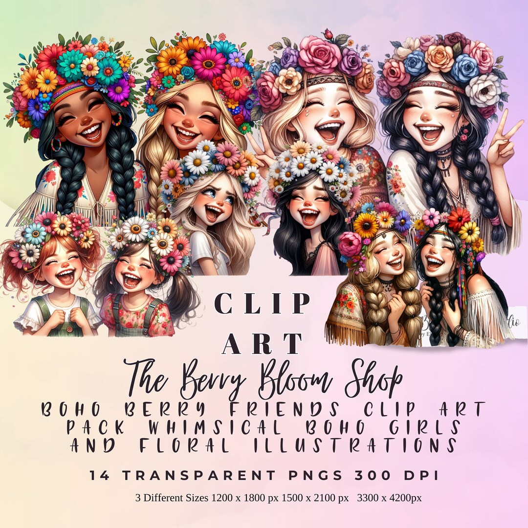 Boho Berry Friends Clip Art Pack - 14 Highly Detailed and Hand Curated ...