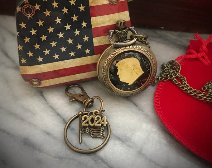 Trump 2024 Bronze and Gold Save America Again Pocket Watch | Trump ...