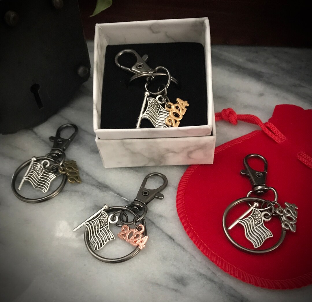 Black 2024 American Flag Bag Clip Keychain Choice of Ring Box or Red ...