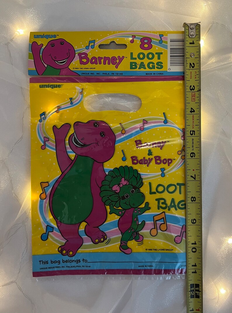 Vintage 1992 Barney Baby Bop Party Favor Loot Bags Set of 8 Lyons Group ...
