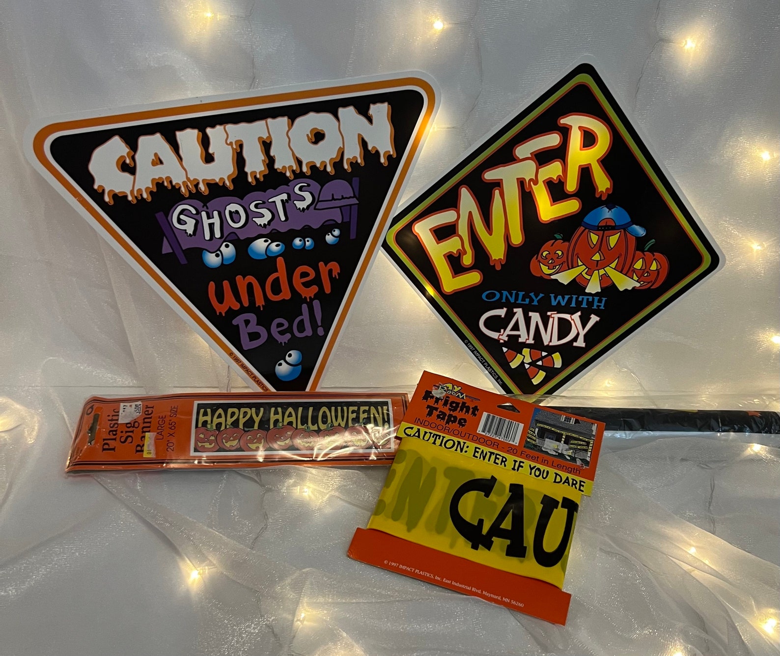 Vintage 90s Halloween Decor Impact Plastics Spooky Ghost Pumpkin Sign ...