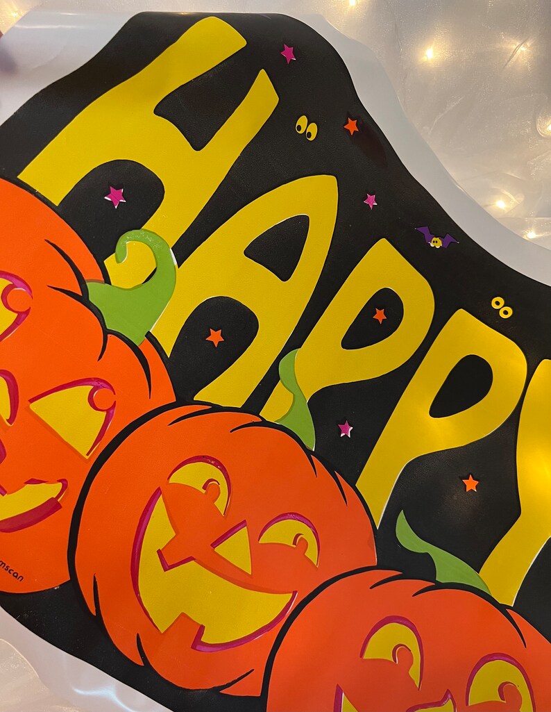 Vintage 90s Halloween Decor Impact Plastics Spooky Ghost Pumpkin Sign ...