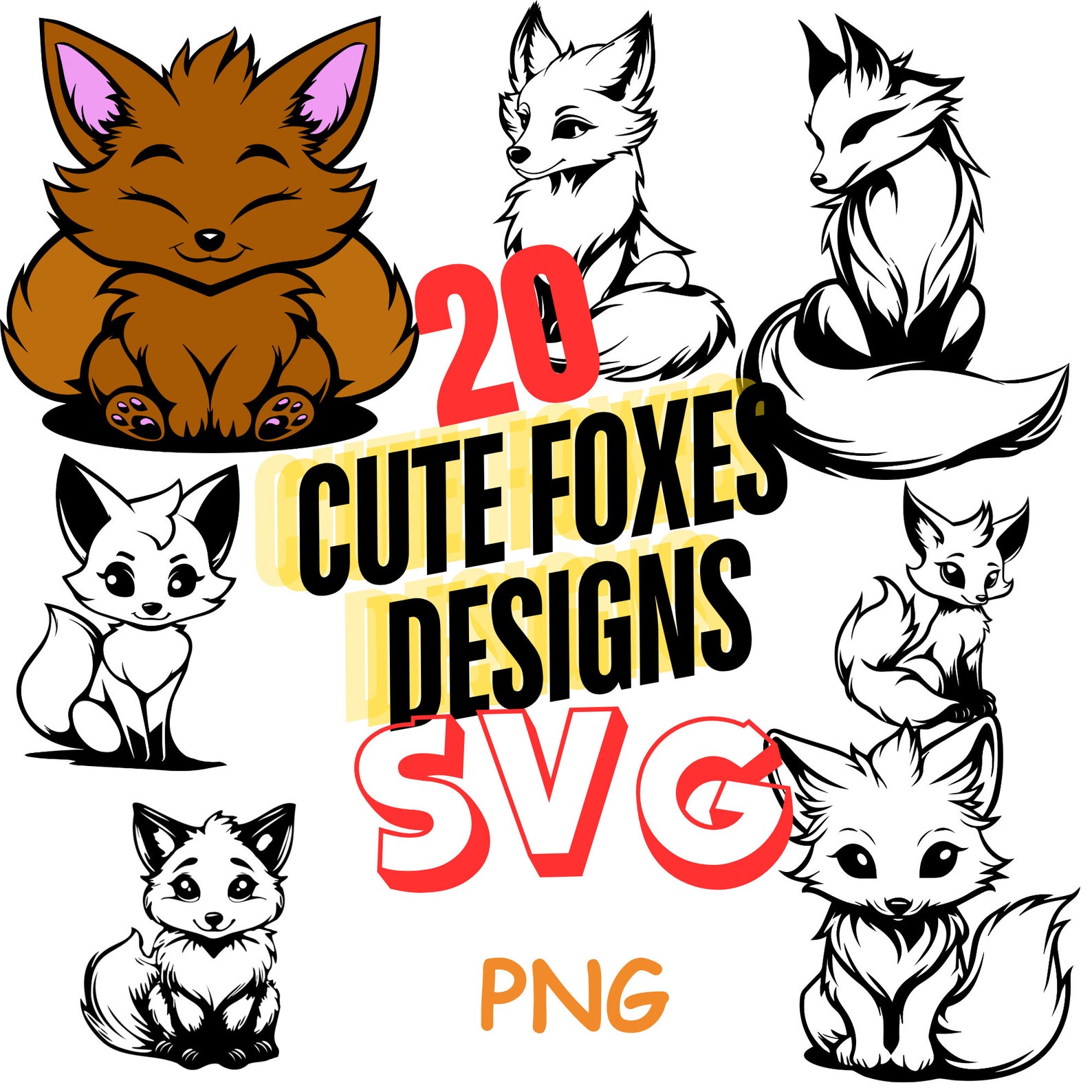 20 Cute Fox Design, 300 DPI Transparent Background, High Resolution ...