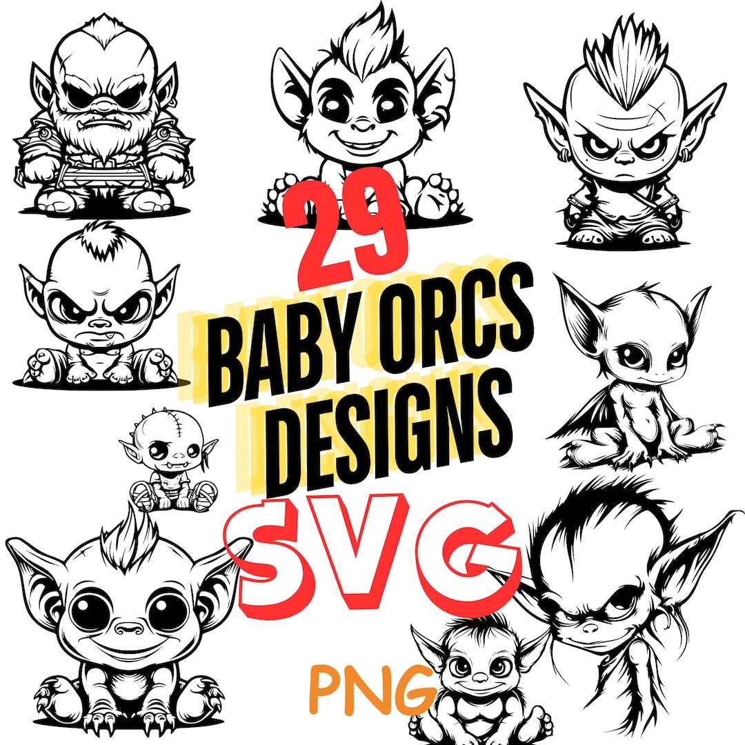 29 Cute Baby Orcs Digital Files, SVG, 300 DPI Transparent Background ...
